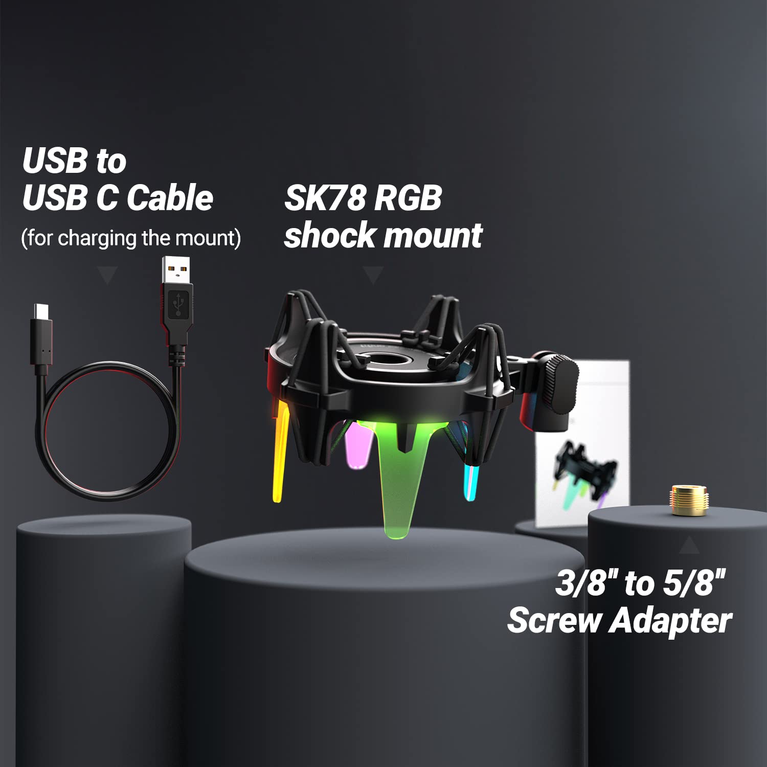 FIFINE RGB Microphone Shock Mount for Vibration Isolation, Easy Mic Holder, Compact Protection - SK78