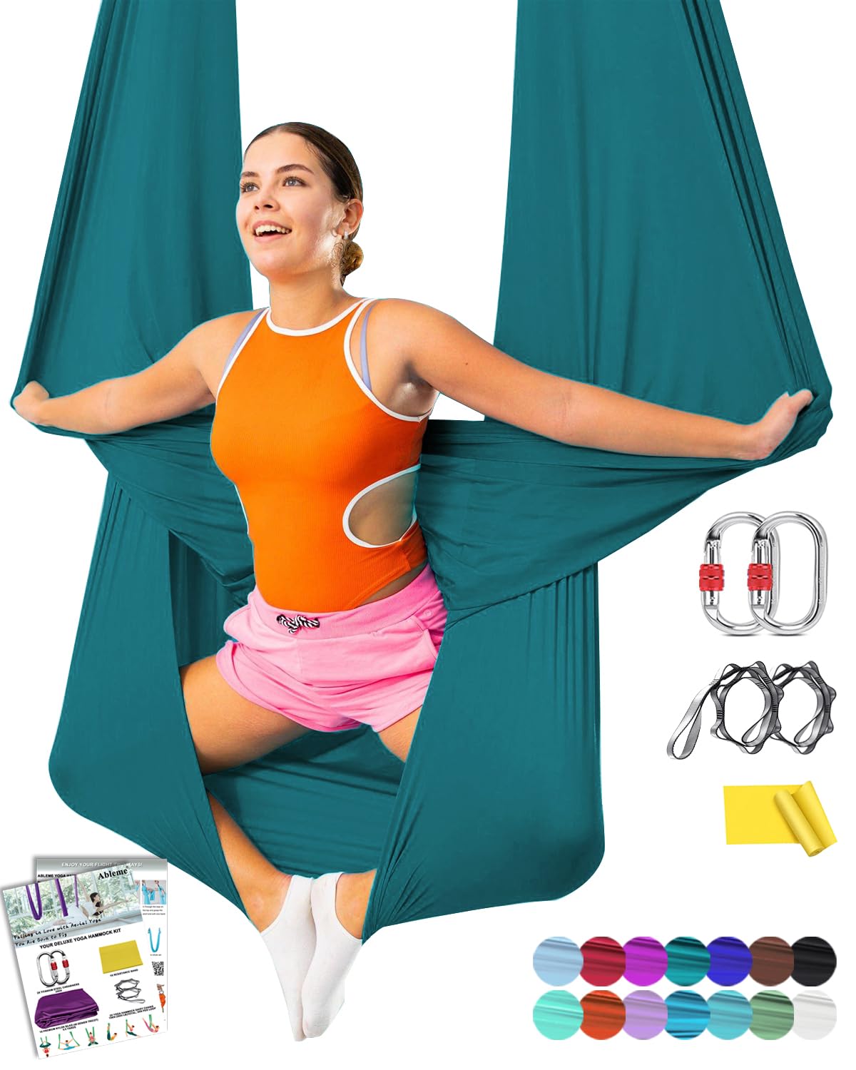 Aerial Yoga Hammock Kit 5.5 Yards Aerial Silks Yoga Swing Flying for Home Antigravity Inversion Flexibility Core Strength Exercise, All Levels, with Hardware Straps Guide (16.5x9.2ft), Deep Sky Blue