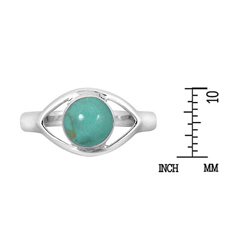 AeraVida Mystical Evil Eye with Simulated Green Turquoise Inlay .925 Sterling Silver Ring