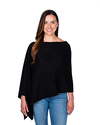 Caroline Grace by Alashan Lightweight & Super Soft Cashmere Blend Poncho - Great Gift Item! 95% Cotton/5% Cashmere Blend - One Size Fit - Black (Ebony)