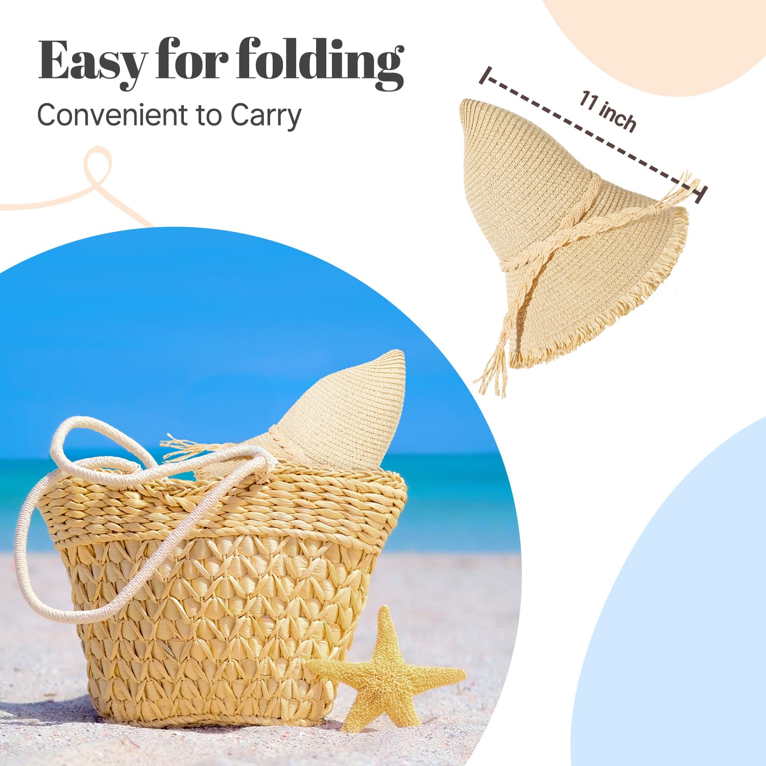 Beach Hats for Women, Wide Brim Sun Straw Hat for Women, UV Protection UPF 50+ Sun Hats, Collapsible Roll up Cap