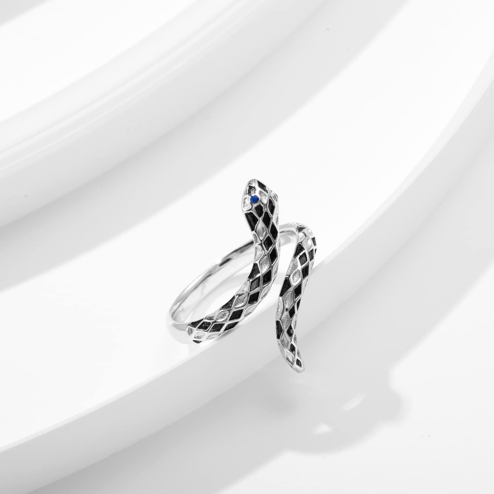 925 Sterling Silver Snake Warp Rings Adjustable Black Snake Ring Jewelry Gift for Women (8)