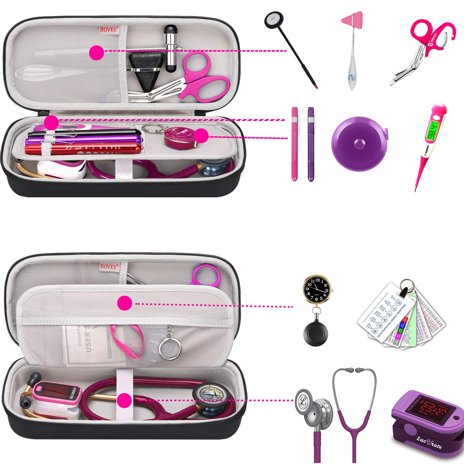 BOVKE Stethoscope Case fits 3M Littmann Classic III Monitoring Stethoscope, Lightweight II S.E, MDF Acoustica, Cardiology IV Diagnostic Stethoscope Holder with Pocket for Nurse Accessories, Black