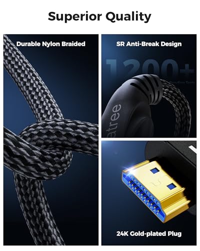 Cratree HDMI Cables 15FT Long - 8K Ultra High Speed HDMI Cable,48Gbps HDMI Braided Cord,8K 60hz,4K 120hz,eARC,HDCP 2.2&2.3 - Compatible for HDTV/PS5/Xbox