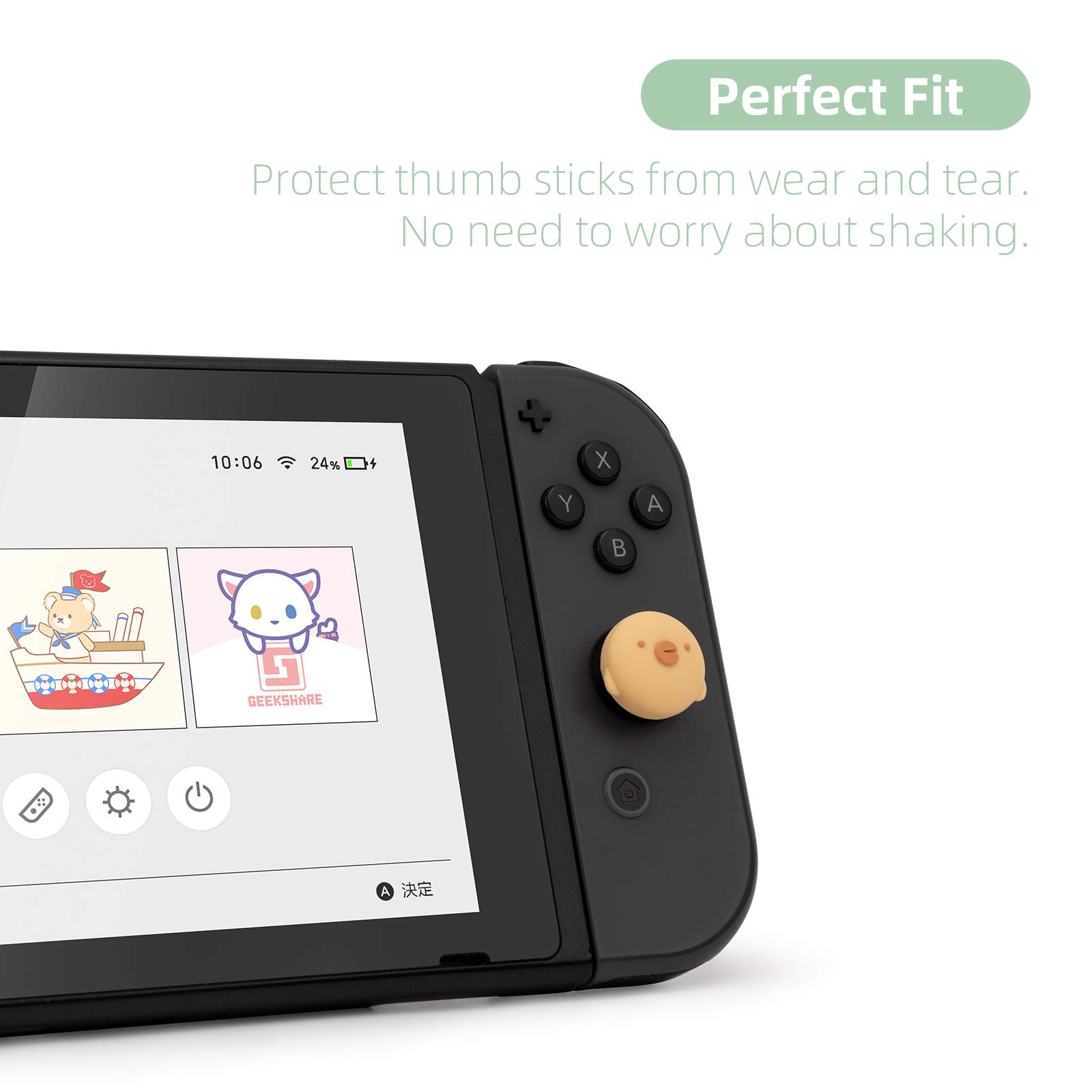 GeekShare 4PCS Cute Animal Theme Thumb Grip Caps,Soft Silicone Joystick CoverCompatible with Nintendo Switch/OLED/Switch Lite- Pig & Chicken