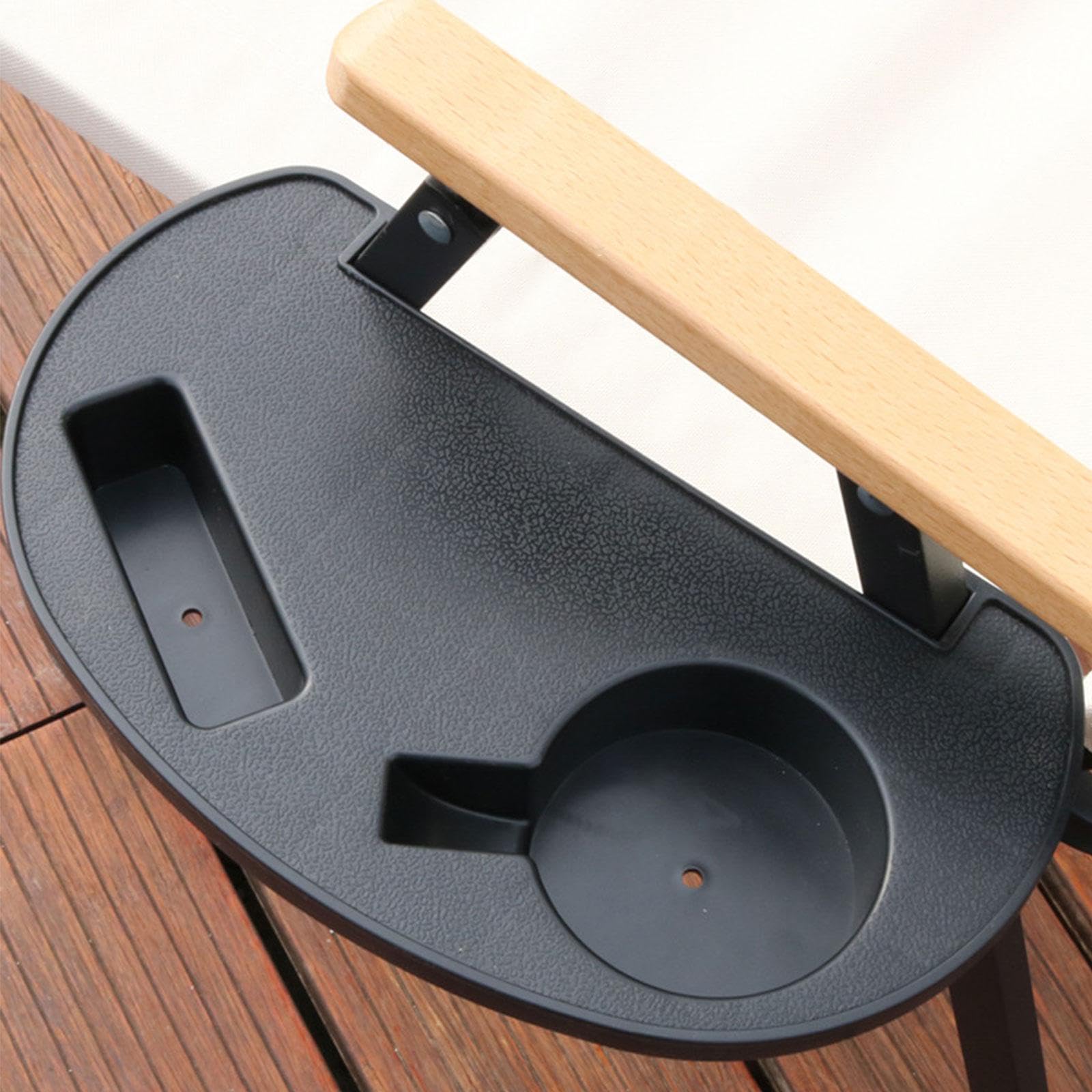 Foldable Reclining Chair Tray, Organizer Snack Tray, Clip on Chair Table Lounge Chair Cup Holder for Fishing Beach Pool Folding Reclining, Black