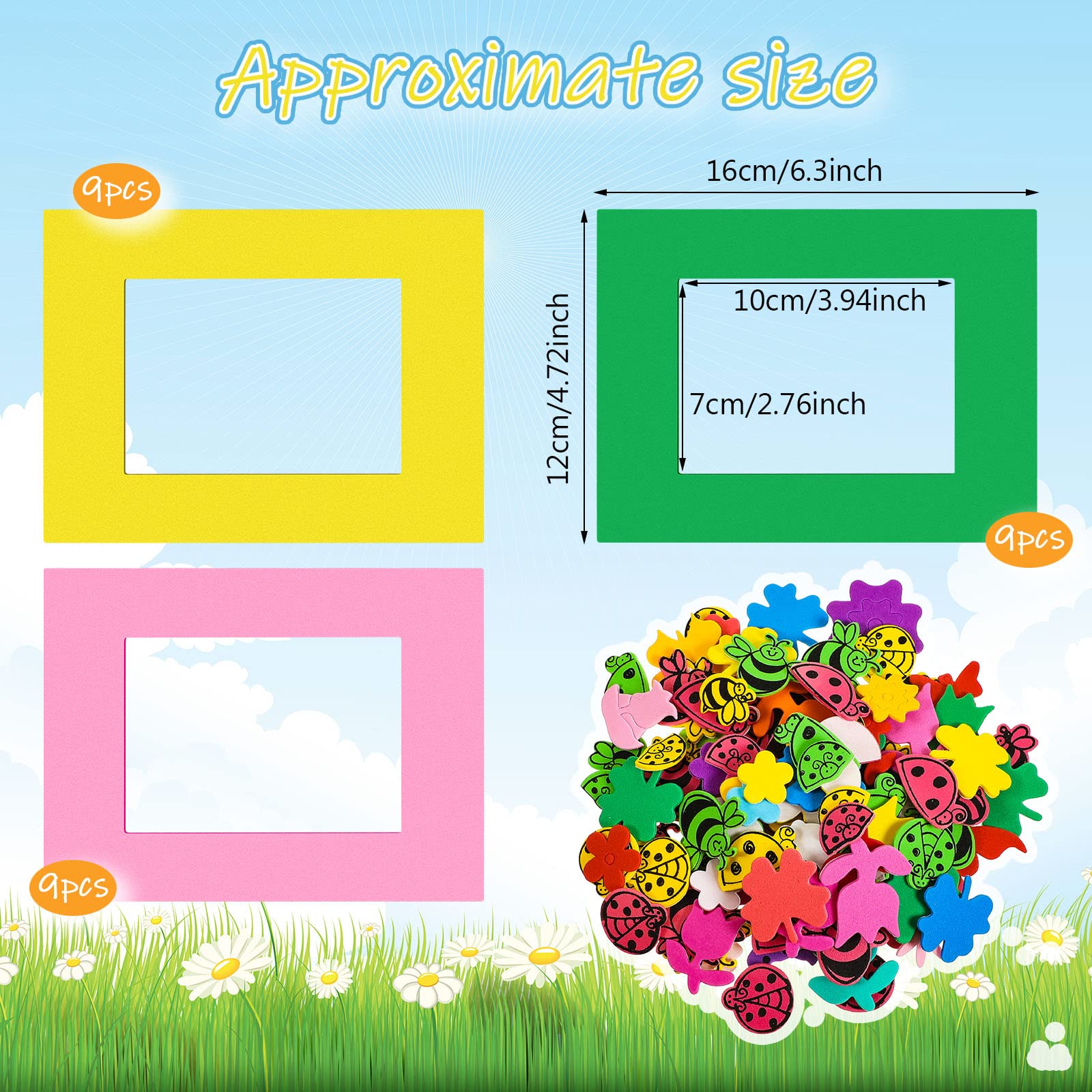 Spring Picture Frame Craft Kits for Kids, Foam Picture Frames DIY Craft Photo Frames with Flower Butterfly Foam Stickers for Home Classroom Game Activities Bulletin Board Decoration (177 Pcs)