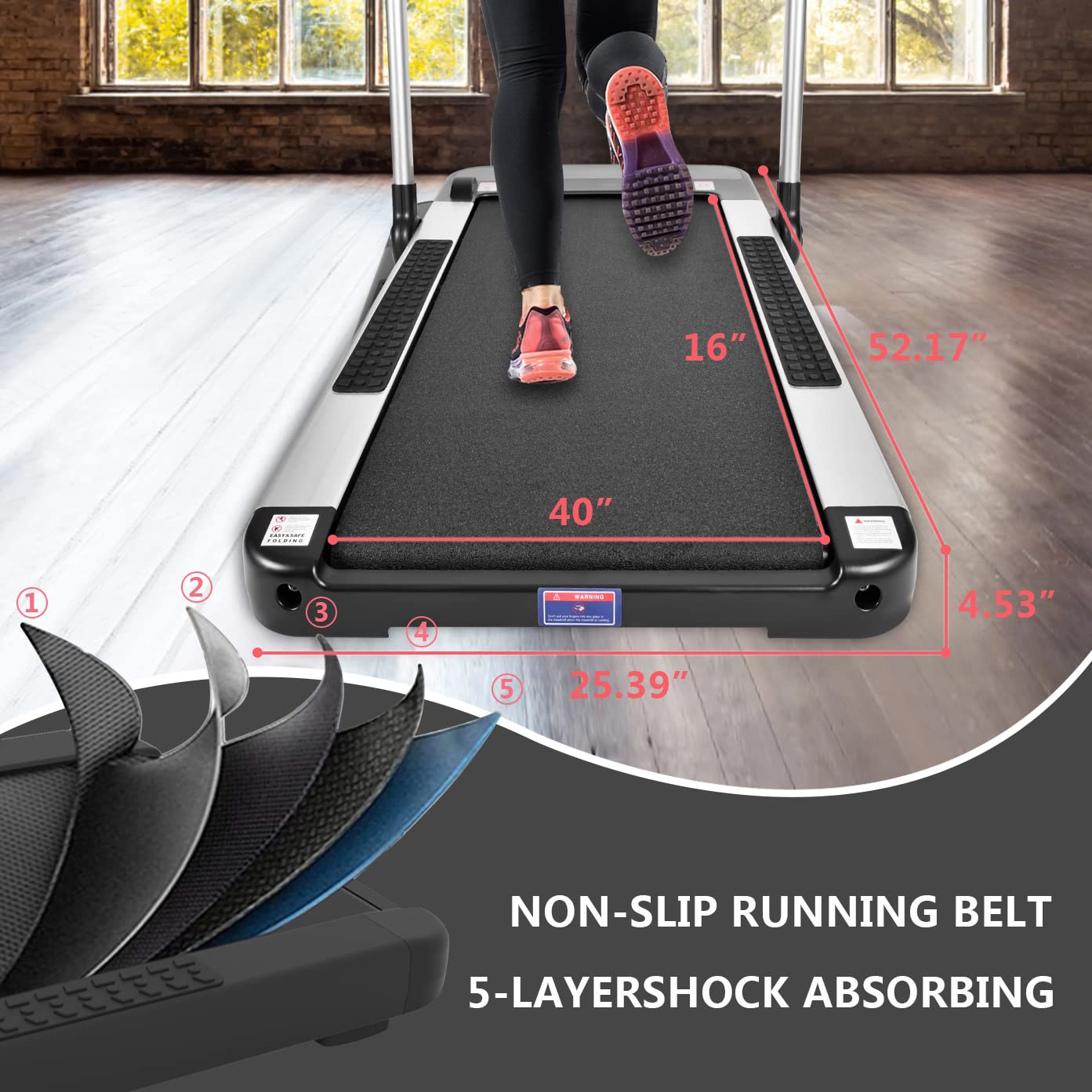 Anpuce 2 in-1 Folding Treadmill, 2.25 HP Under Desk Treadmill, Compact Installation-Free with Remote/APP Control and LED Display, Device Holder Walking Jogging Running for Family & Office Use, Sliver