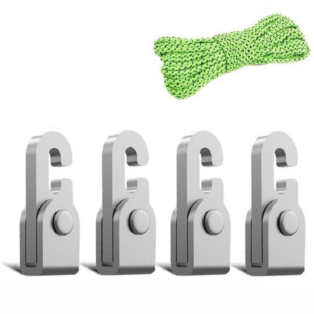 Aesackir 4 Pack Automatic Lock Hooks,Multifunctional Lock Hook with 5M Rope,Camping Tent Accessories,Tighten Rope Kit Self-Locking Rope Buckle,Suitable for Awning Outdoor Activities Tent Lock