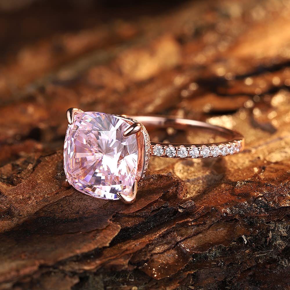 ANSTERGEMS 5CT Pink Zirconia Ring Cube Zirconia S925 Silver With Rose Gold Plated Ring CZ Engagement ring Wedding Anniversary Band Jewelry