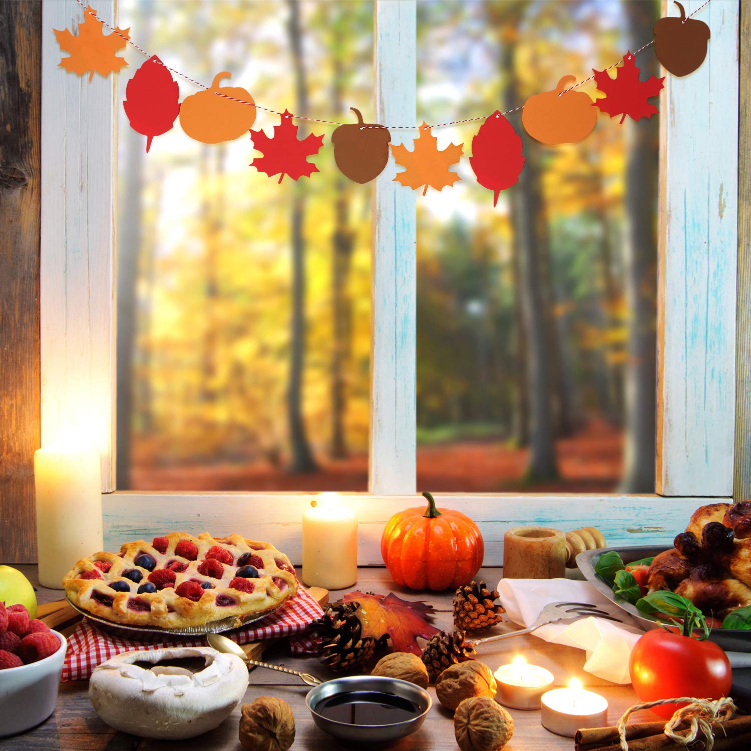 Gejoy 70 Pieces Thanksgiving Rainbow Scratch Paper Craft Kit Scratch Off Paper Fall Leaves Pumpkins Acorns Pattern Paper with Ribbons and Wooden Styluses for Harvest Party Decorations