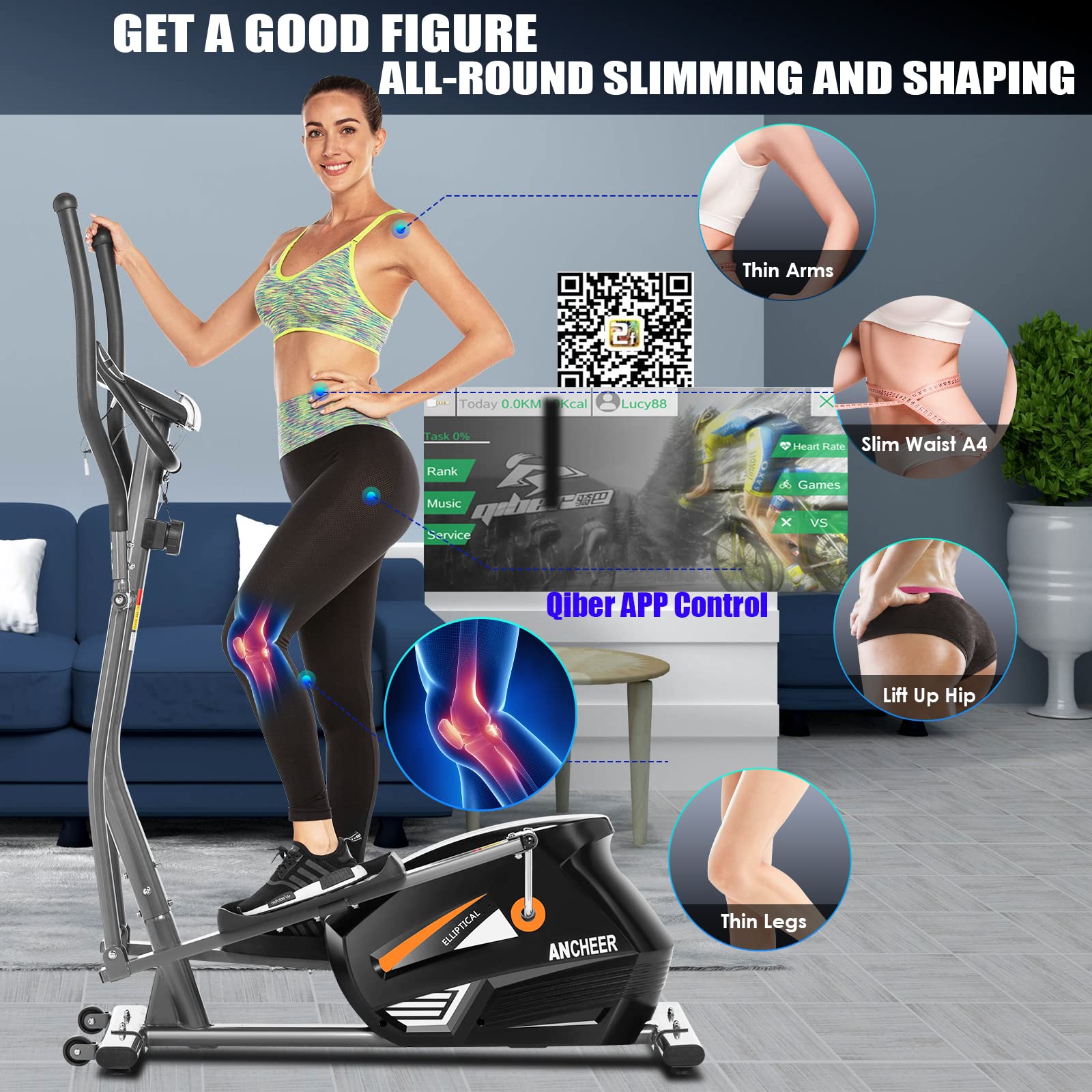 ANCHEER Elliptical Machine, Quiet & Smooth Driven Magnetic Elliptical Cross Trainer Machine with 10 Levels Resistance and 18lb Flywheel, Best Elliptical Exercise Machine for Home Gym Workout TP07