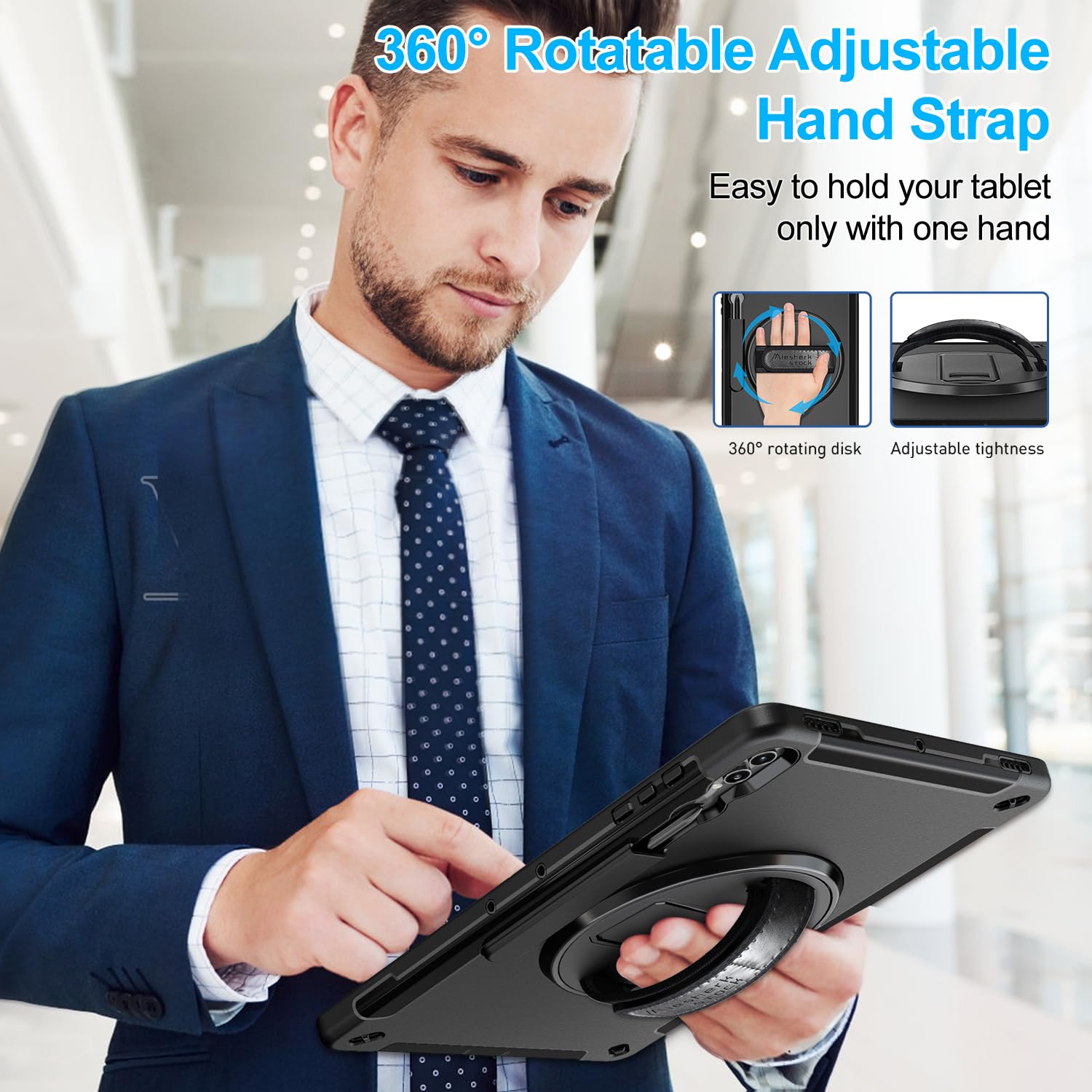 Case for Samsung Galaxy Tab S10 Ultra 2024: 3-Layer Rugged Military Grade Shockproof Case for Tab S9 Ultra/S8 Ultra 14.6 '' W/360° Swivel Stand - Handle - Shoulder Strap - S Pen Holder(Black+Black)