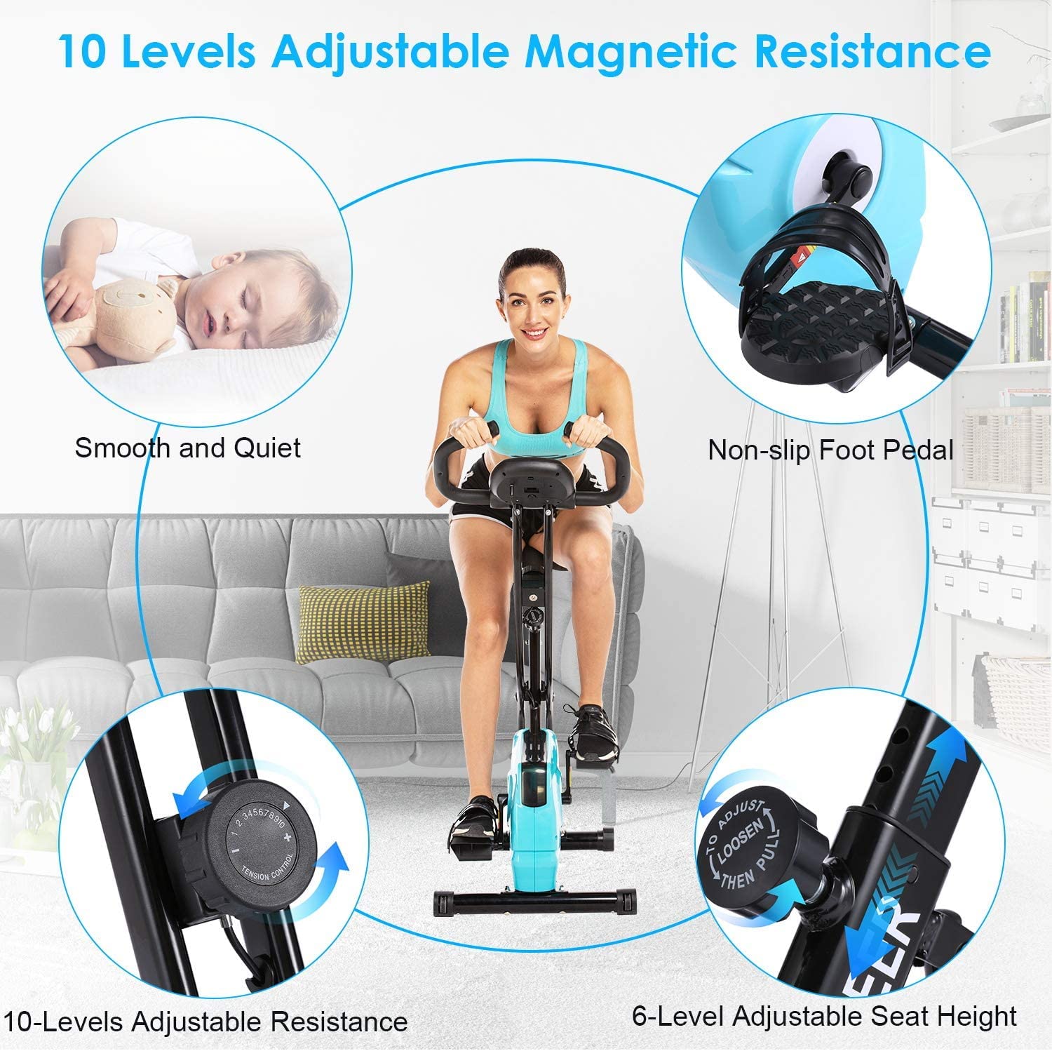ANCHEER Magnetic Resistance Exercise Bike, Folding Indoor Upright Bike with App Program, Compact Recumbent Total Body Workout Bike with Tablet Stand & Large and Comfortable Seat