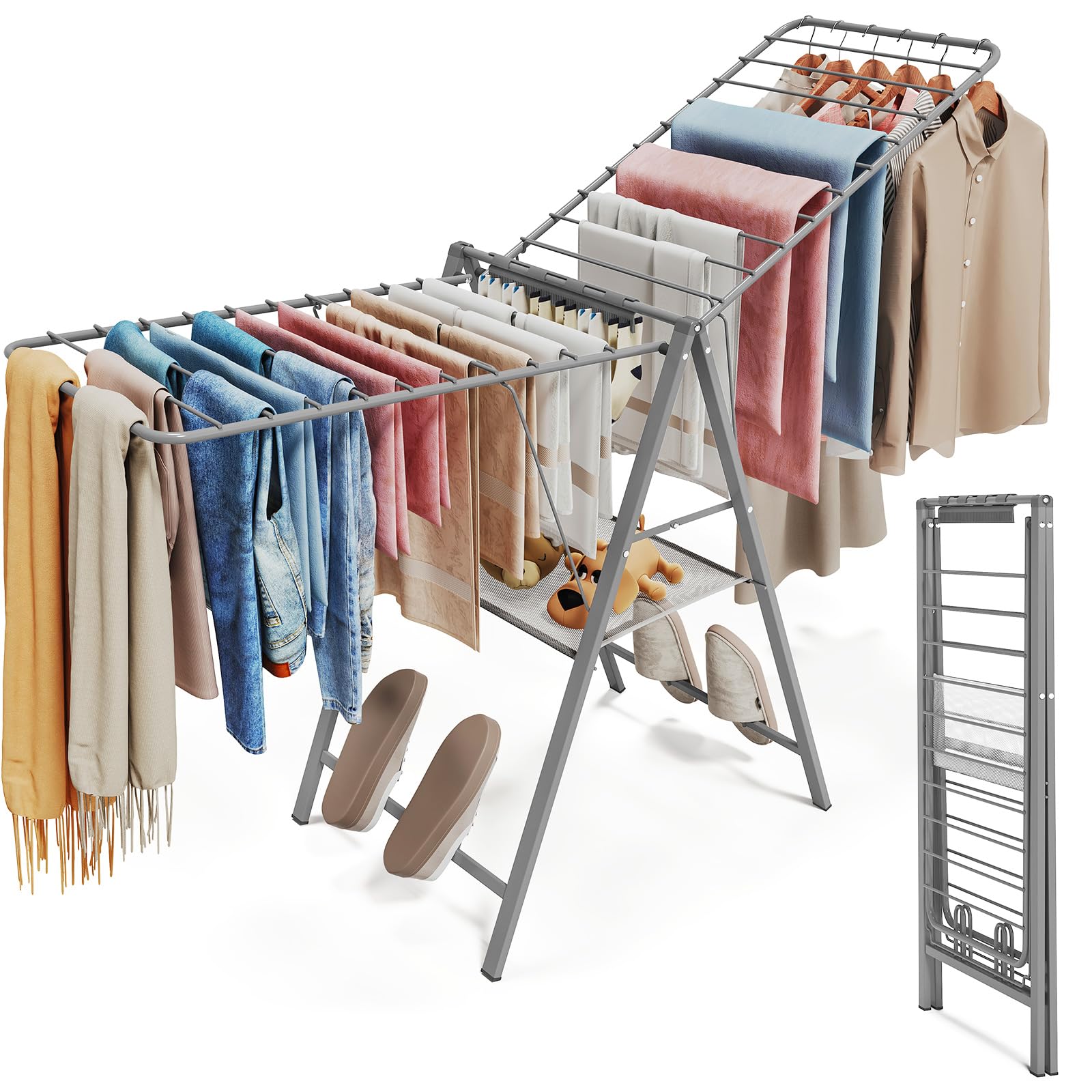 APEXCHASER Ultra Thin Drying Rack β Foldable Clothes Drying Rack with Enhanced Capacity - Convenient and Space-Saving, with Adjustable Wings.