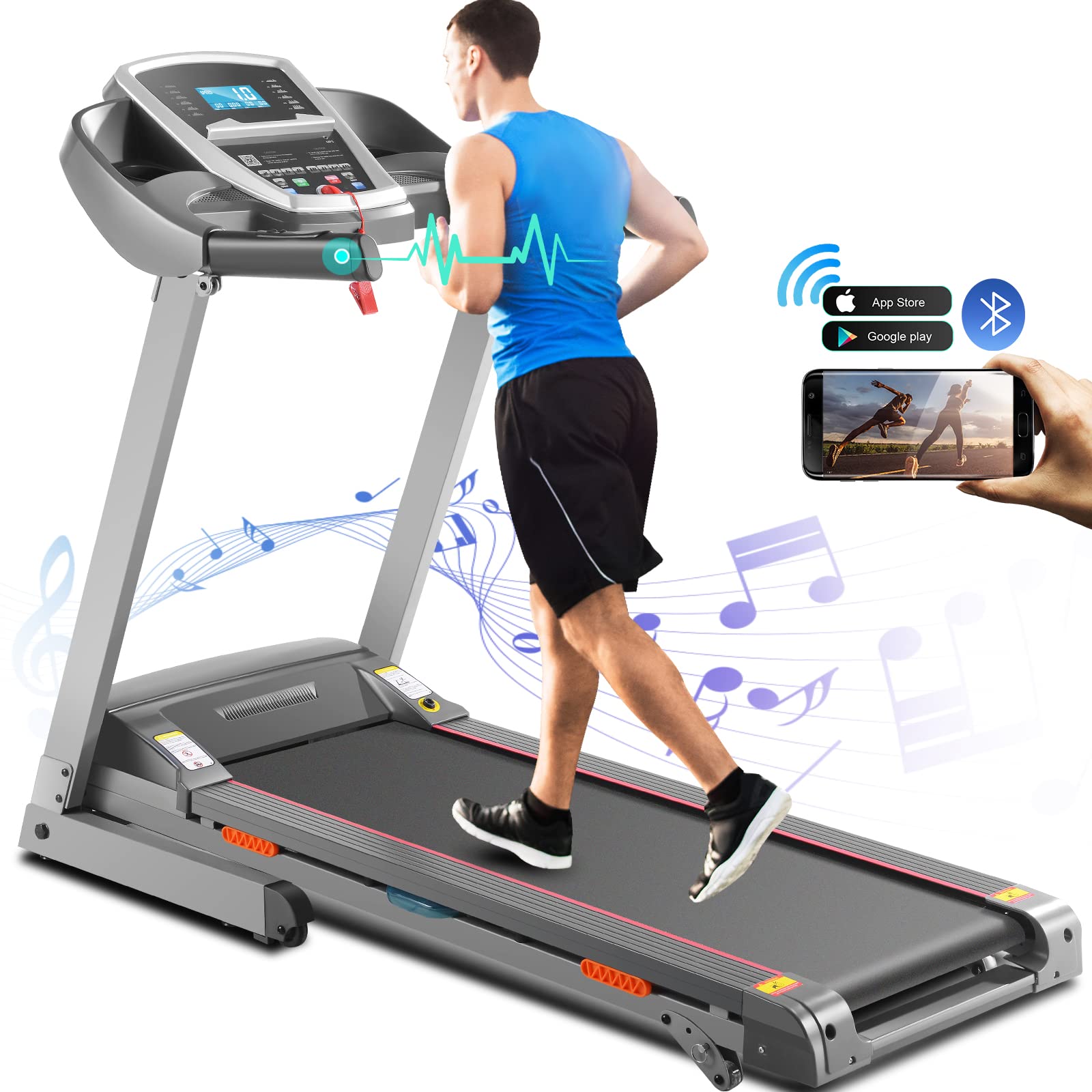 ANCHEER Treadmill 300lbs Capacity 3.25HP Folding Electric Treadmills for Home with Incline Smart APP Control Exercise Running Machine for Gym & Office Workout Easy Assembly