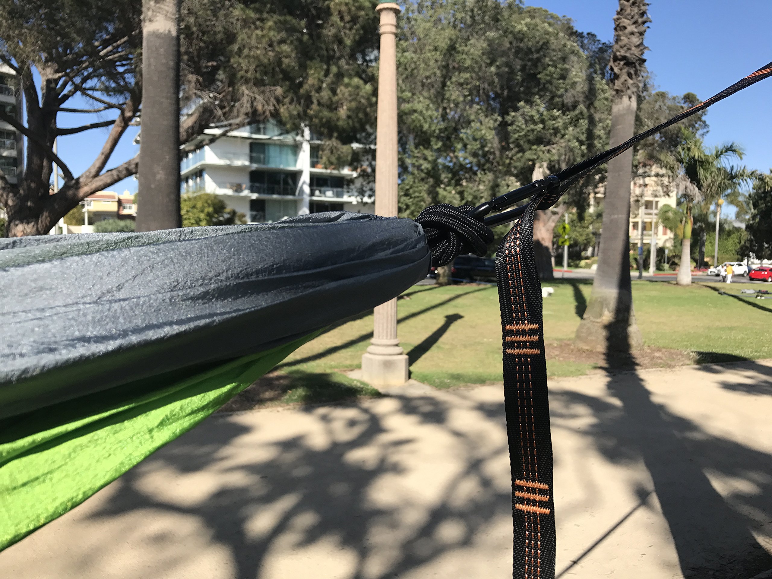 Active Roots Double Camping Hammock with Tree Straps - Portable Hammock, Parachute Nylon Lightweight Hammock for Backpacking, Travel, Indoor, Outdoor (Green/Grey)