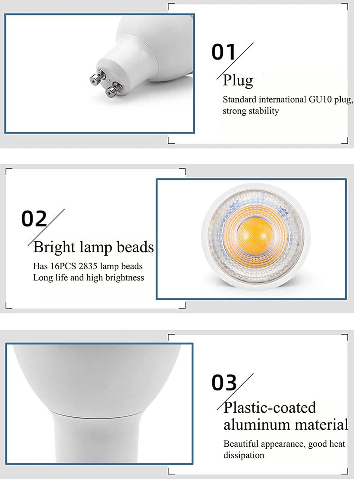 Edearkar GU10 LED Light Bulbs, 10W (100W Halogen Equivalent), 1000 Lumens, Non-Dimmable, 3000K Warm White, LED Bulbs for Recessed Track Lighting, AC90-265V, 60° Beam Angle, GU10 Base, Pack of 6