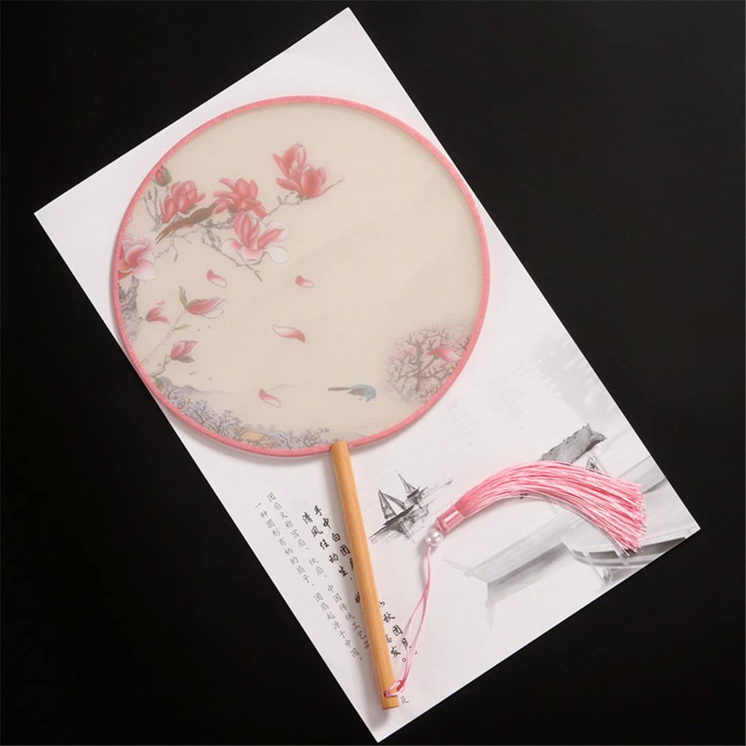 Ancient Fan Group Fan Chinese Style Printing Silk Dance Summer Classical Costume Hanfu Women's Tassel Small Round Fan