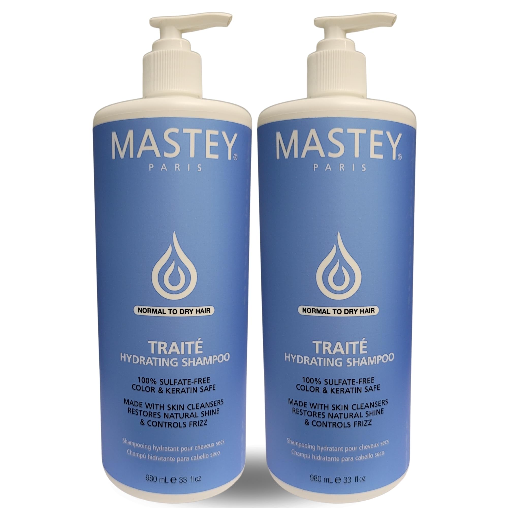 Mastey Paris Professional Cream Hair Care, Sulfate Free, Lipid & Amino Acid Fortified, with UV Blocking Antioxidants - 33 fl oz (Shampoo-2 Count)