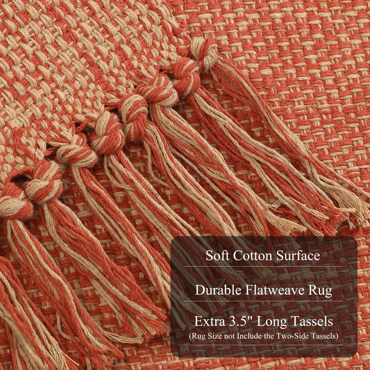 Boho Bathroom Rug, 2' x 3' Small Area Rug Hand-Woven Low Profile Entryway Rug with Tassels, Terracotta Cotton Braided Reversible Washable Kitchen Mat Farmhouse Fall Front Door Rug for Foyer Indoor