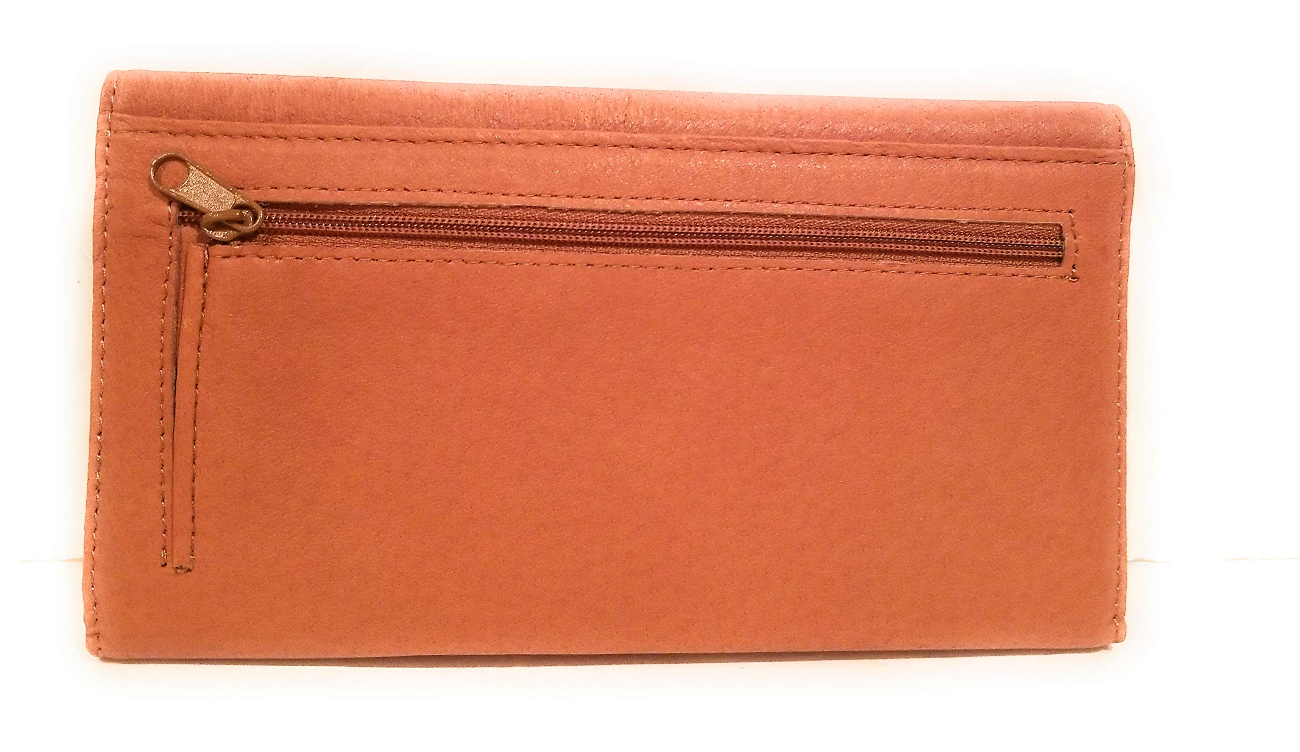 Embroidered Soft Genuine Leather Ladies Trifold Clutch Wallet (Tan, Horse Head)