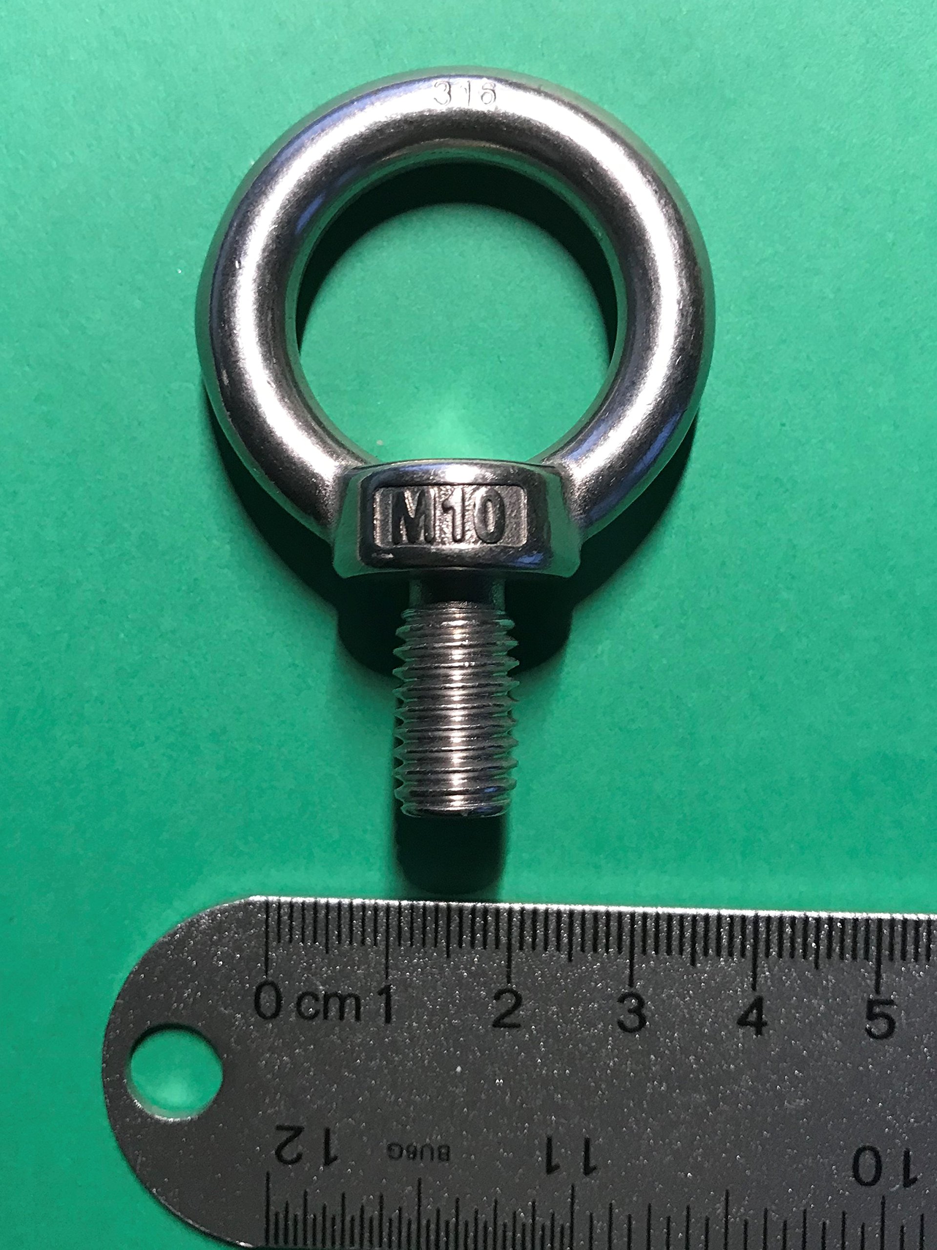 US STAINLESS 2 Pieces Stainless Steel 316 Lifting Eye Bolt 10mm M10 Marine Grade Pitch of 1.5