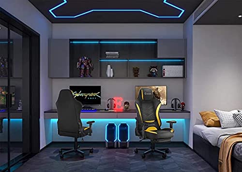 Gaming Chair Racing Massage Computer Chair - Cushioned Comfort High Back PU Leather USB Vibrator Ergonomic Recliner Home Office Video Game for Kids for Gift (Yellow, D06-M)