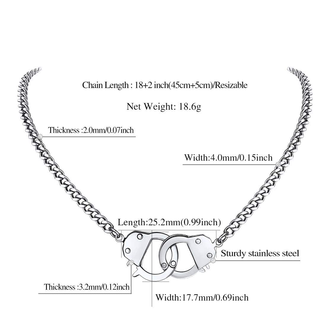FindChic Handcuff Necklace Partners in Crime Stainless Steel Curb Chain Interlocking 18inch Statement Necklace for Women Men Goth Punk Jewelry