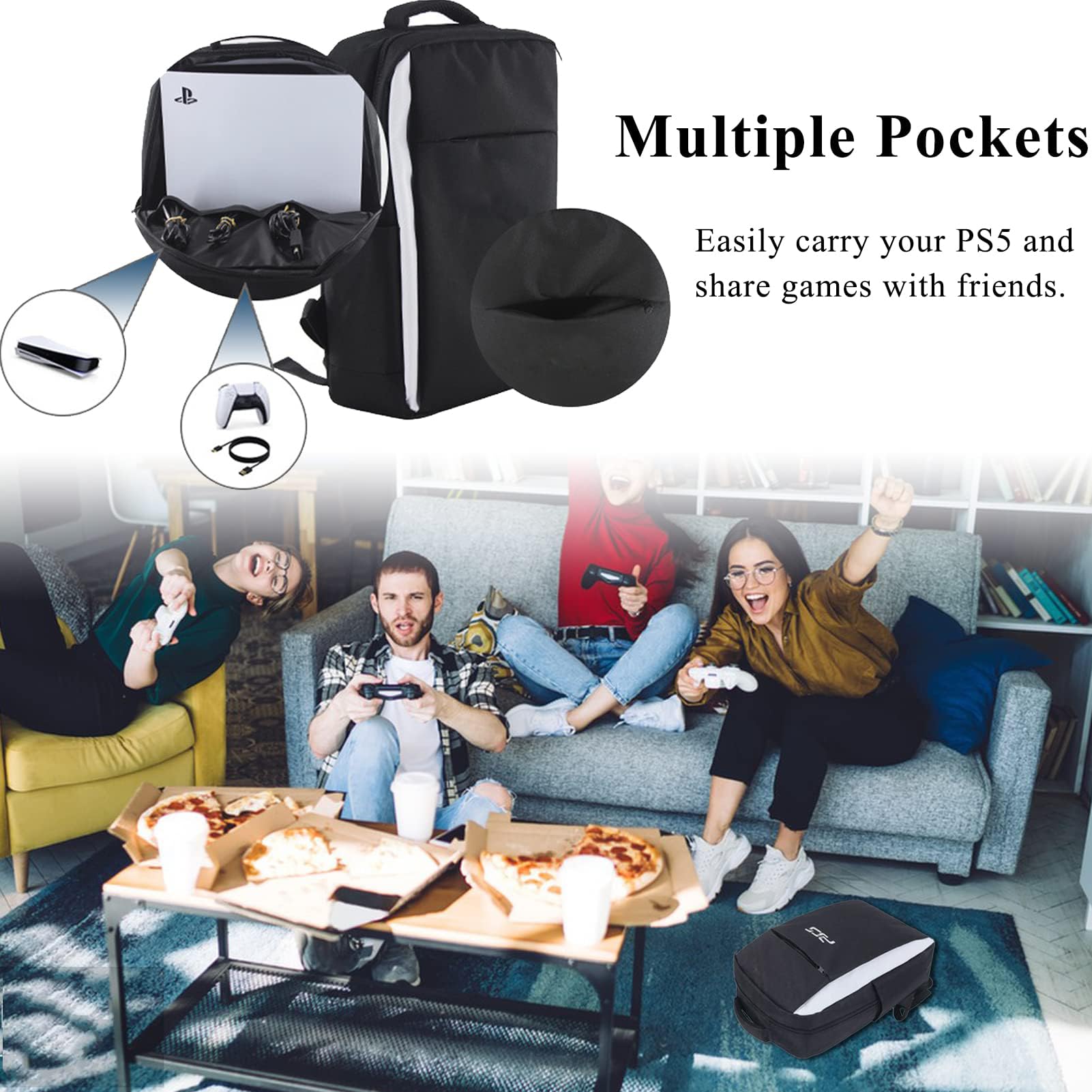 Gaming Console Backpack for , Nylon Fabric Shockproof Waterproof Travel Carrying Case, Travel Case for Headset and Game Accessories