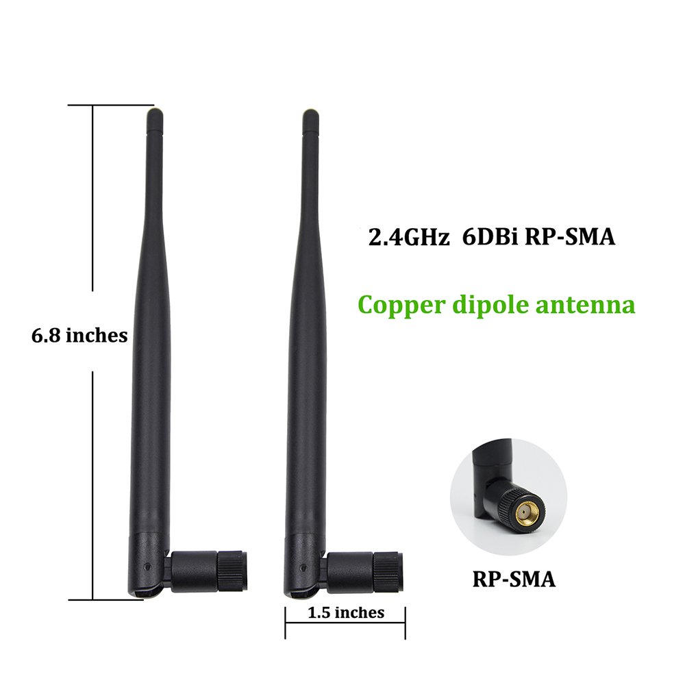 Highfine 2 x 2.4GHz 6dBi Indoor Omni-Directional WiFi Antenna 802.11n/b/g RP-SMA Female Connector + 2 x 20cm/8" U.FL/IPEX to RP-SMA Pigtail Antenna WiFi Cable