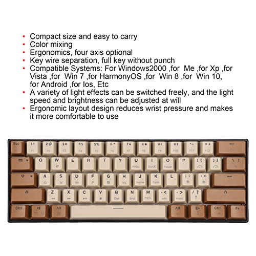 Gaming Keyboard, 61keys Mechanical Keyboard with Color Mixing Light, Multiple Luminous Modes, for Windows2000, Xp, Vista, Win 7, HarmonyOS, Win 8, Win 10, Android, iOS(Green axis)