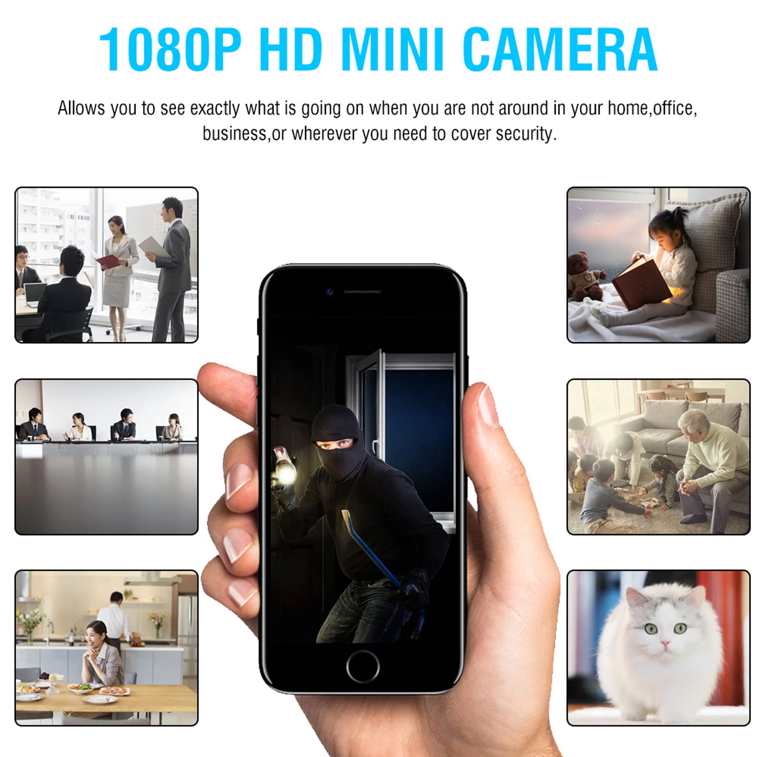 ANCROWN Indoor Camera, 1080P Security Camera for Home Office Security, Indoor Camera with Motion Detection Night Vision,Car Cameras for Surveillance (1pack, Black)
