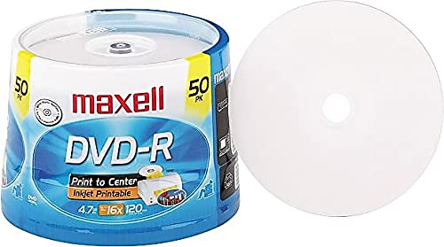 Maxell 638022 DVD-R Recordable Discs, Printable, 4.7GB, 16x, Spindle, White, 50/Pack