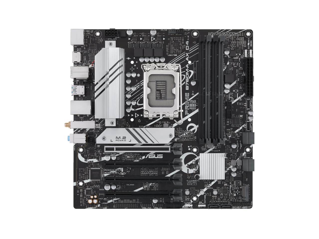 ASUS PRIME B760M-A AX D4 Intel B760 (LGA 1700)(13th and 12th Gen)mATX motherboard,PCIe 4.0,2xM.2 slots,2.5Gb LAN,Wi-Fi 6,DisplayPort, Dual HDMI,rear USB 3.2 Gen 2,front USB 3.2 Gen 1 Type-C, Aura Sync
