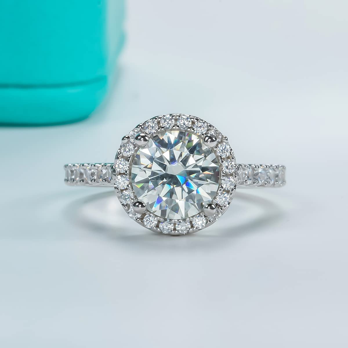 AnuClub 2ct Moissanite Halo Engagement Ring,D Color Lab Created Diamond Sterling Silver Promise Ring for Women (6)