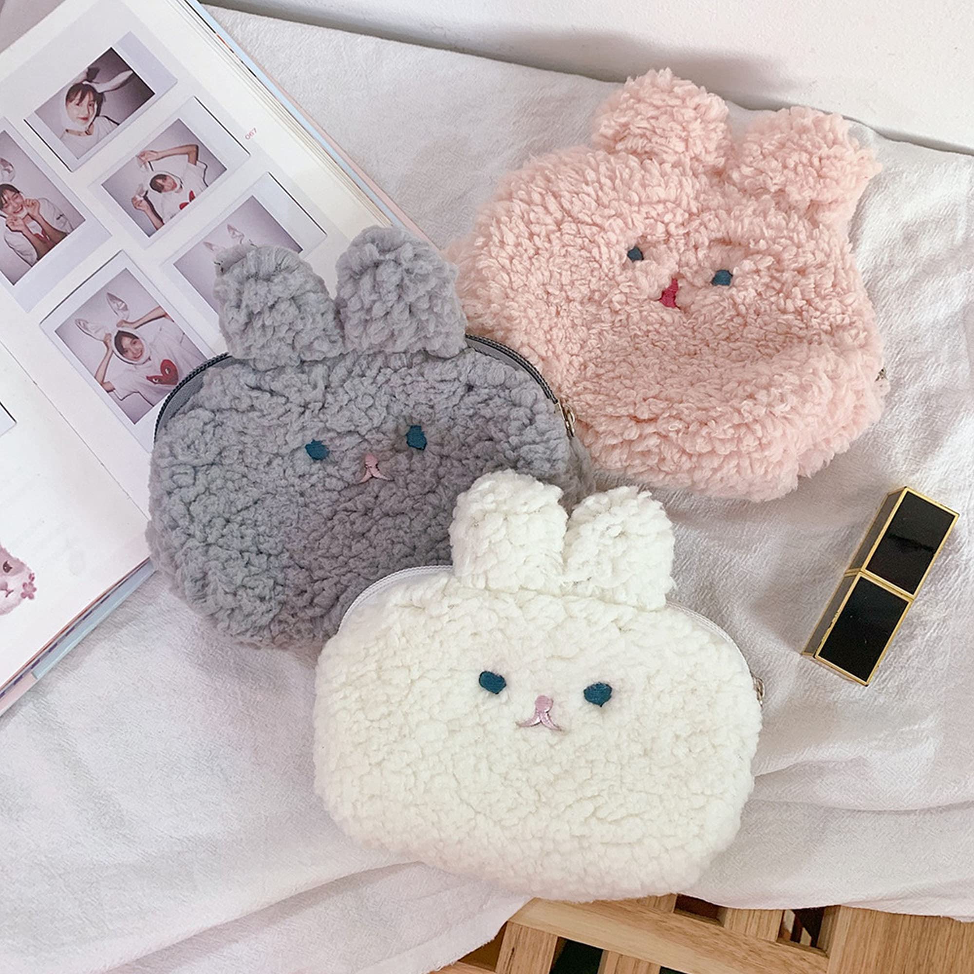 FIDA&MOON Fida&Moon Girls Cute Rabbit Coin Purse Fluffy Mini Cosmetic Wallet with Zipper