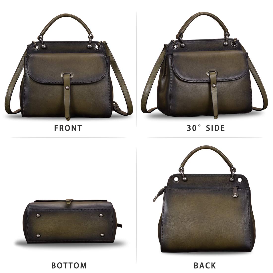 Genuine Leather Crossbody Bag Top-Handle Handbag for Women Vintage Handmade Shoulder Purse (Green)