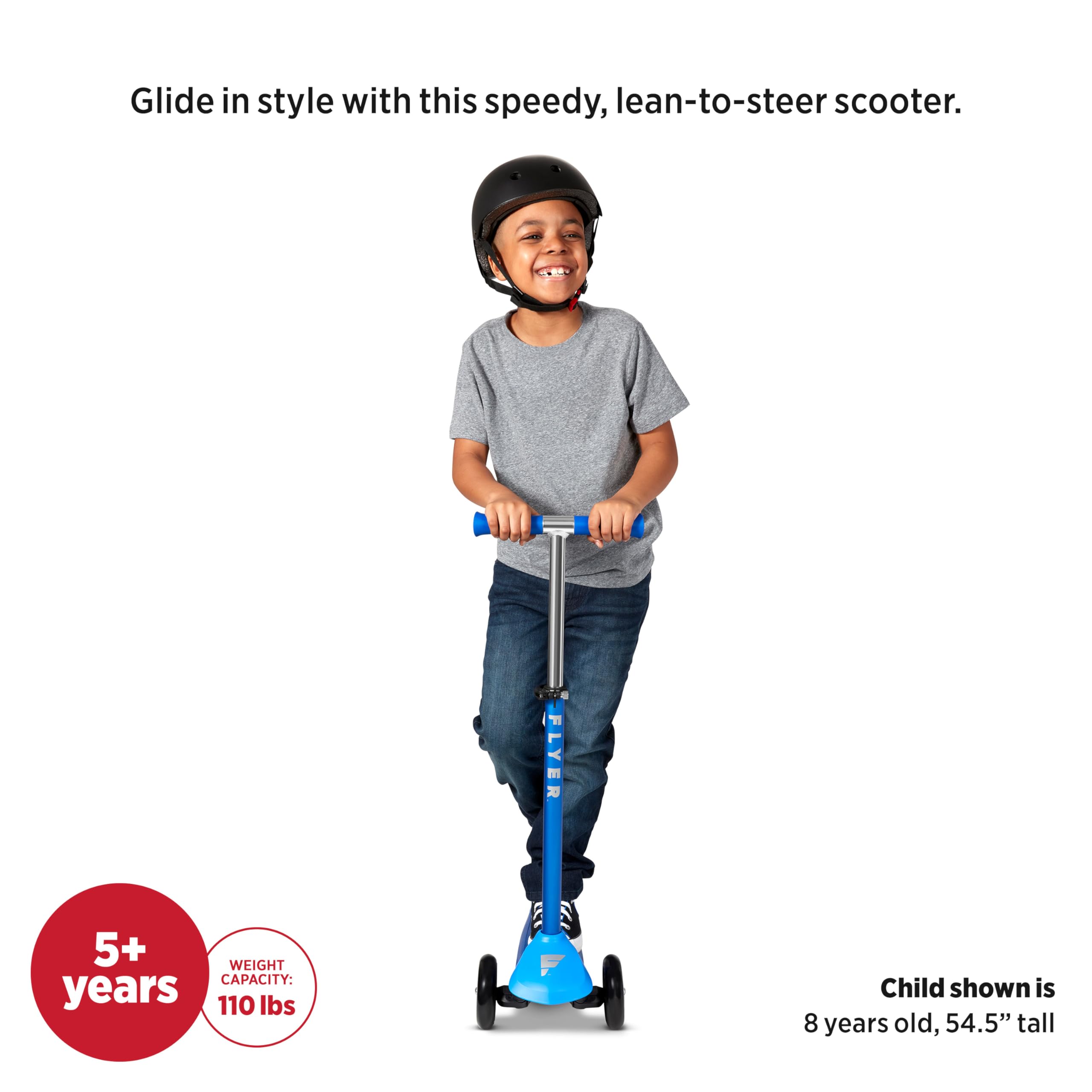 Flyer Glider Pro, Radio Flyer Lean to Steer Kids Scooter, Blue, for Kids Ages 5+ Years