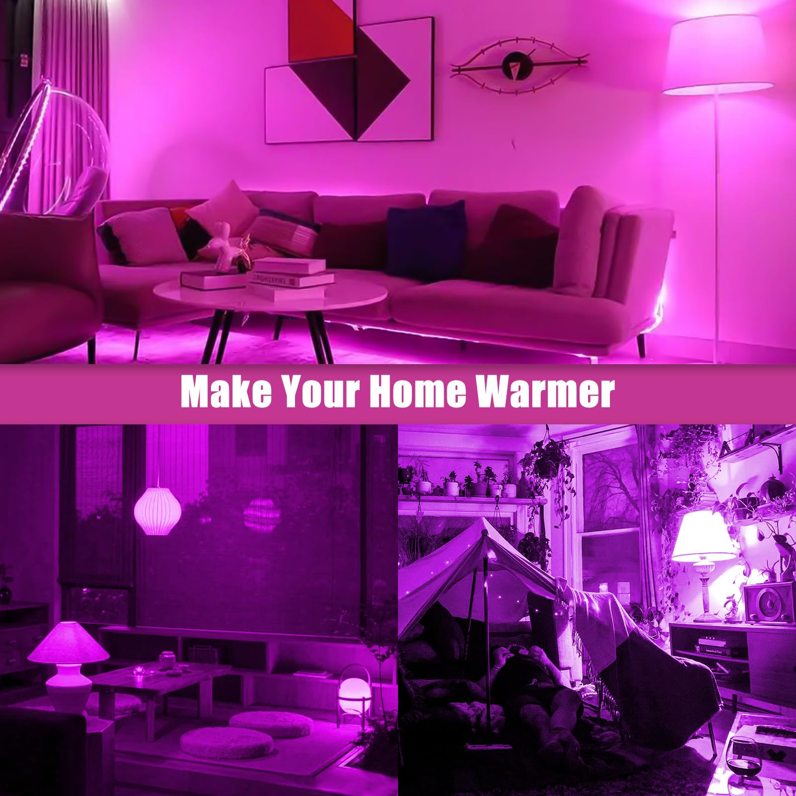 Bestview LED Flame Effect Light Bulbs,4 Modes Smart E26/E27 Base Flickering Fire Light Bulbs for Halloween, Christmas, Party, Porch, Indoor&Outdoor Home Decoration Lighting (Purple 2 Pack)