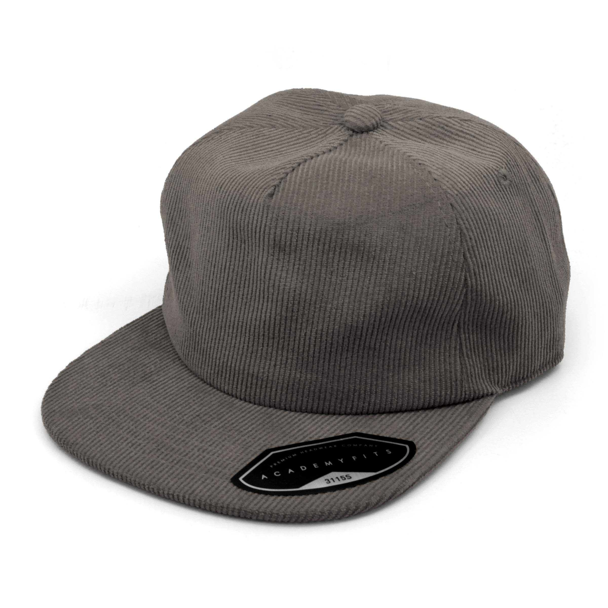 AcademyFits 5 Panel Corduroy Cotton Baseball Cap Adjustable Snapback Flat Visor Unstructured (Black)