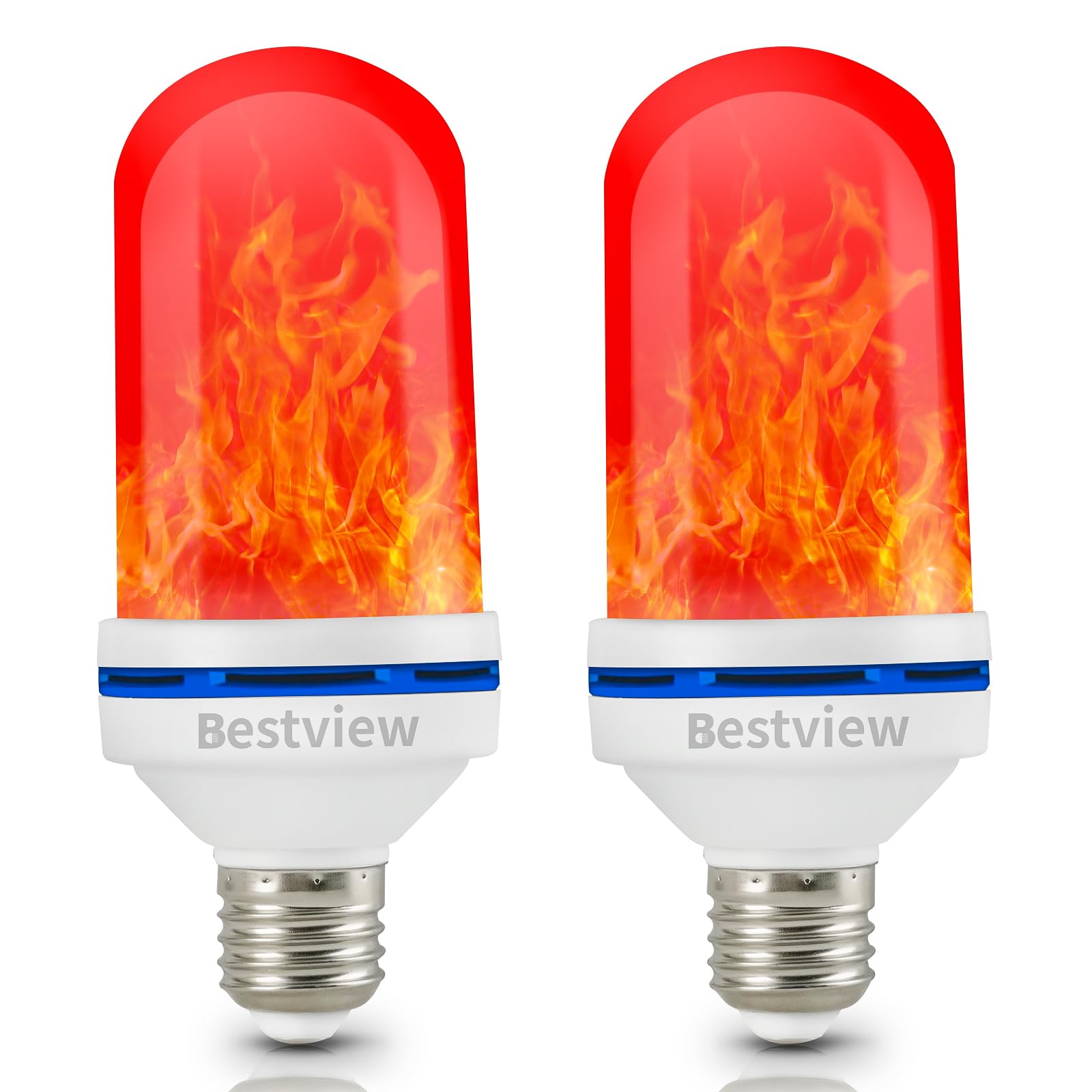 Bestview LED Flame Effect Light Bulbs,4 Modes Smart E26/E27 Base Flickering Fire Light Bulbs with for Halloween, Christmas, Party, Porch, Indoor&Outdoor Home Decoration Lighting (Green &Red)