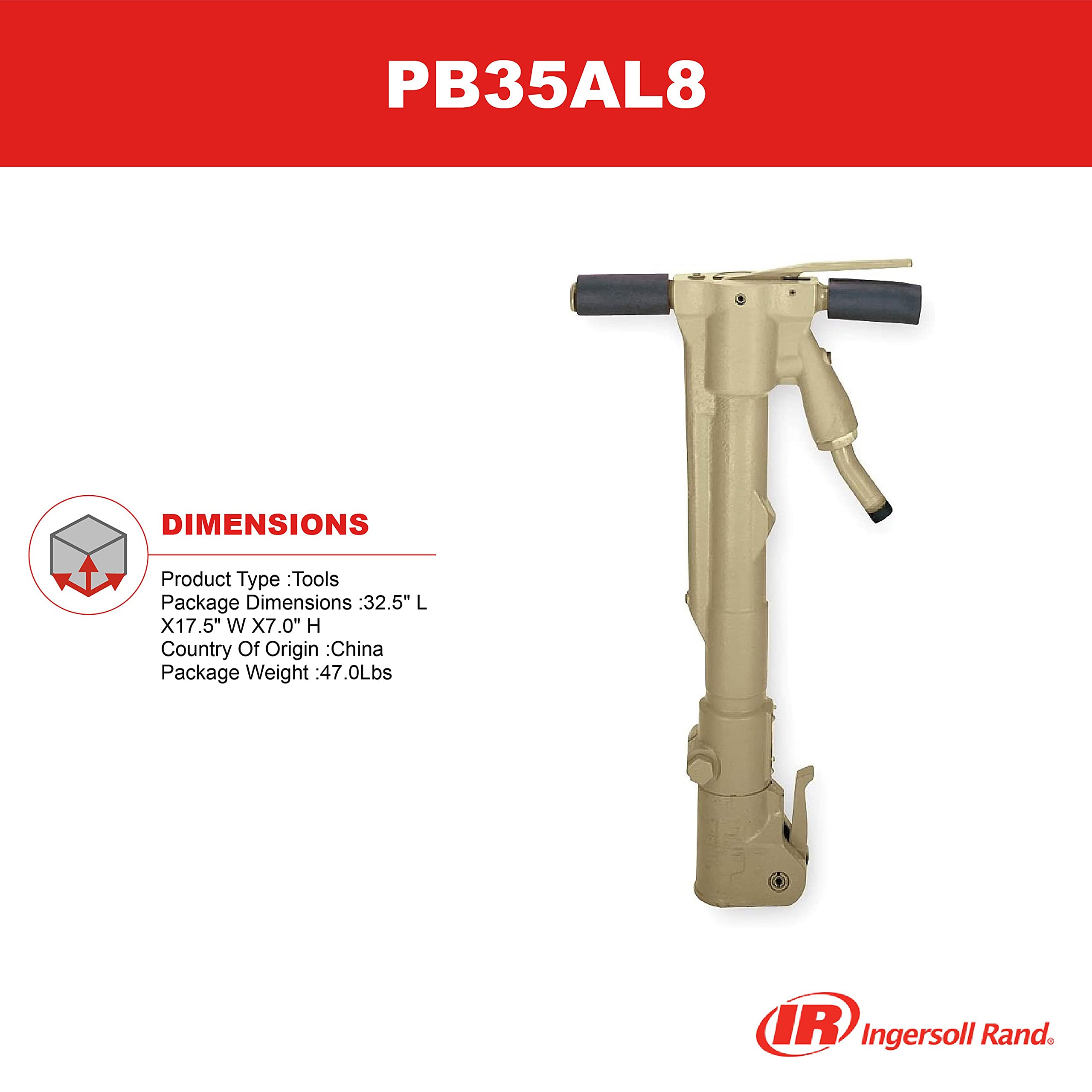Ingersoll Rand PB35AL8 Pavement Breaker, 1 X 4-1/4" Hex Shank, 6.25" Stroke Length, 1-3/4" Bore