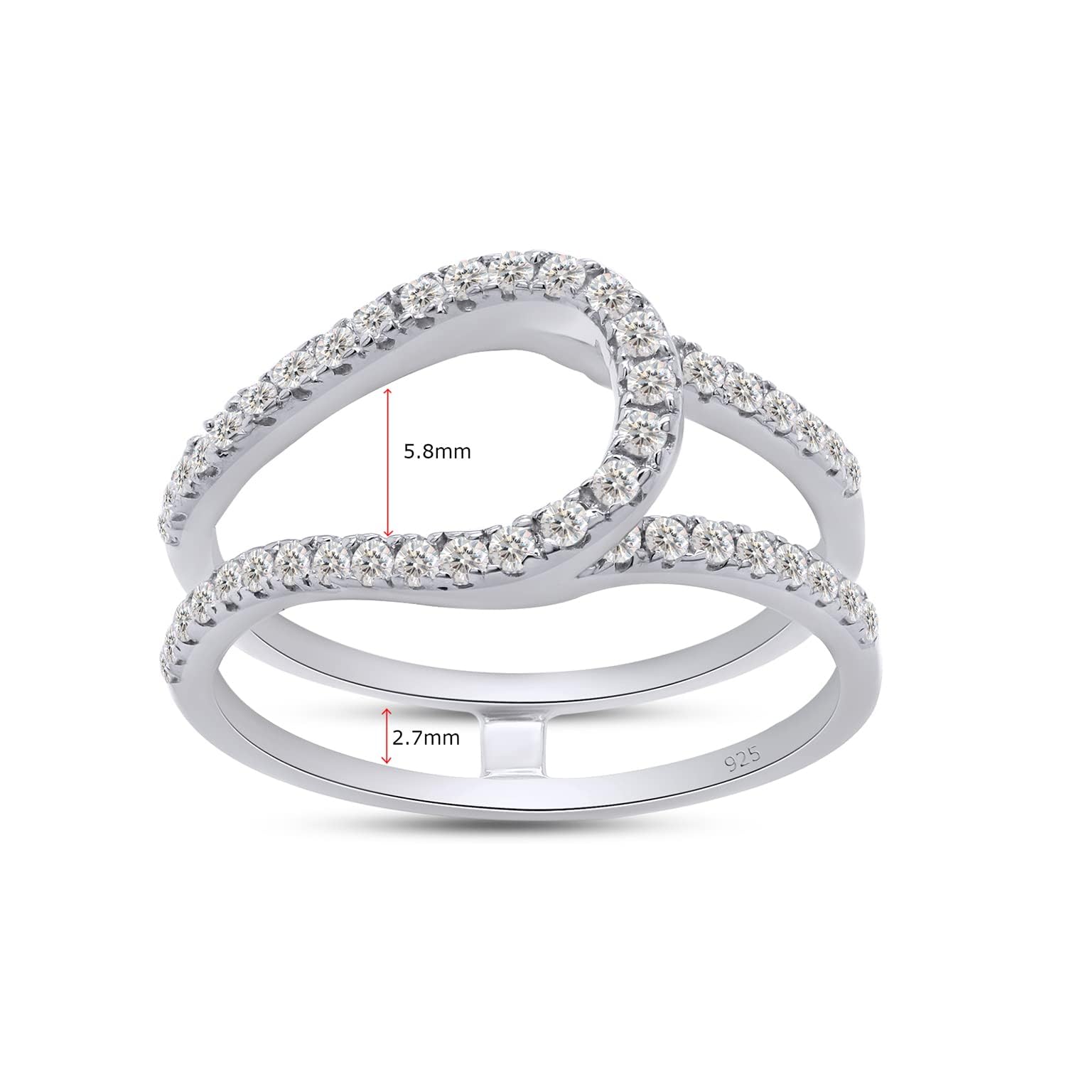 AFFY 0.33 Carat Round Sparkling White Cubic Zirconia Curve Enhancer Guard Ring 14k White Gold Over Sterling Silver Ring Size-6