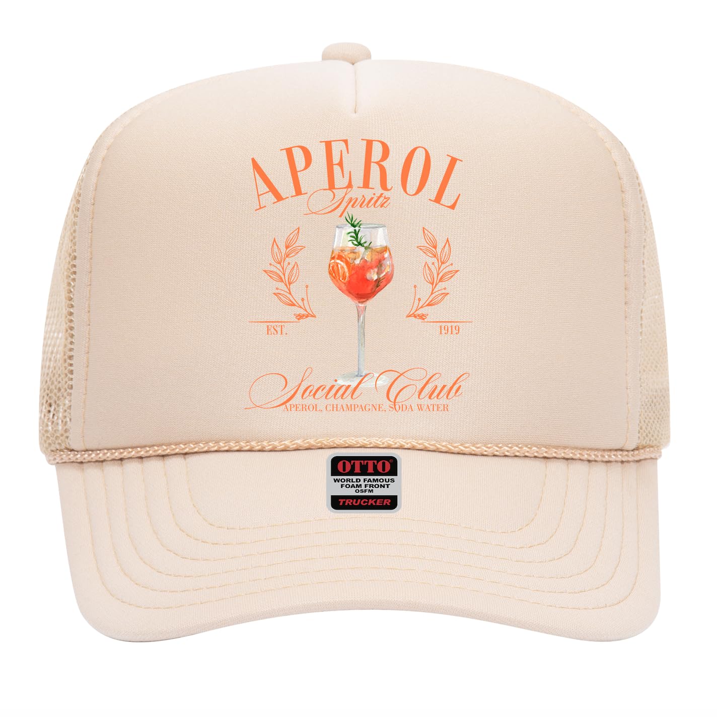 Aperol Spritz Social Club Trucker Hat - Premium Snapback for Men and Women - Margs Tequila Drinking Funny Cute (US, Alpha, One Size, Tan)