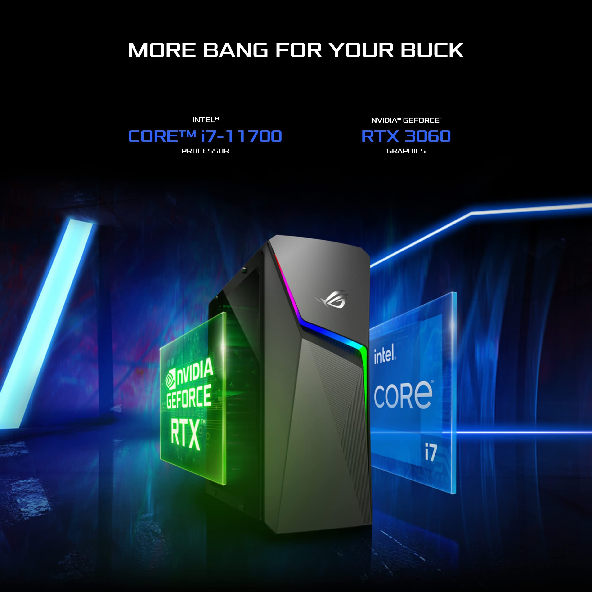 ASUS ROG Strix G10 Gaming Desktop PC, Intel Core i7-11700 Processor, NVIDIA GeForce RTX 3060 Graphics, 64GB RAM, 1TB PCIe SSD, Wi-Fi, Bluetooth, HDMI, Windows 11 Home, Bundle with JAWFOAL