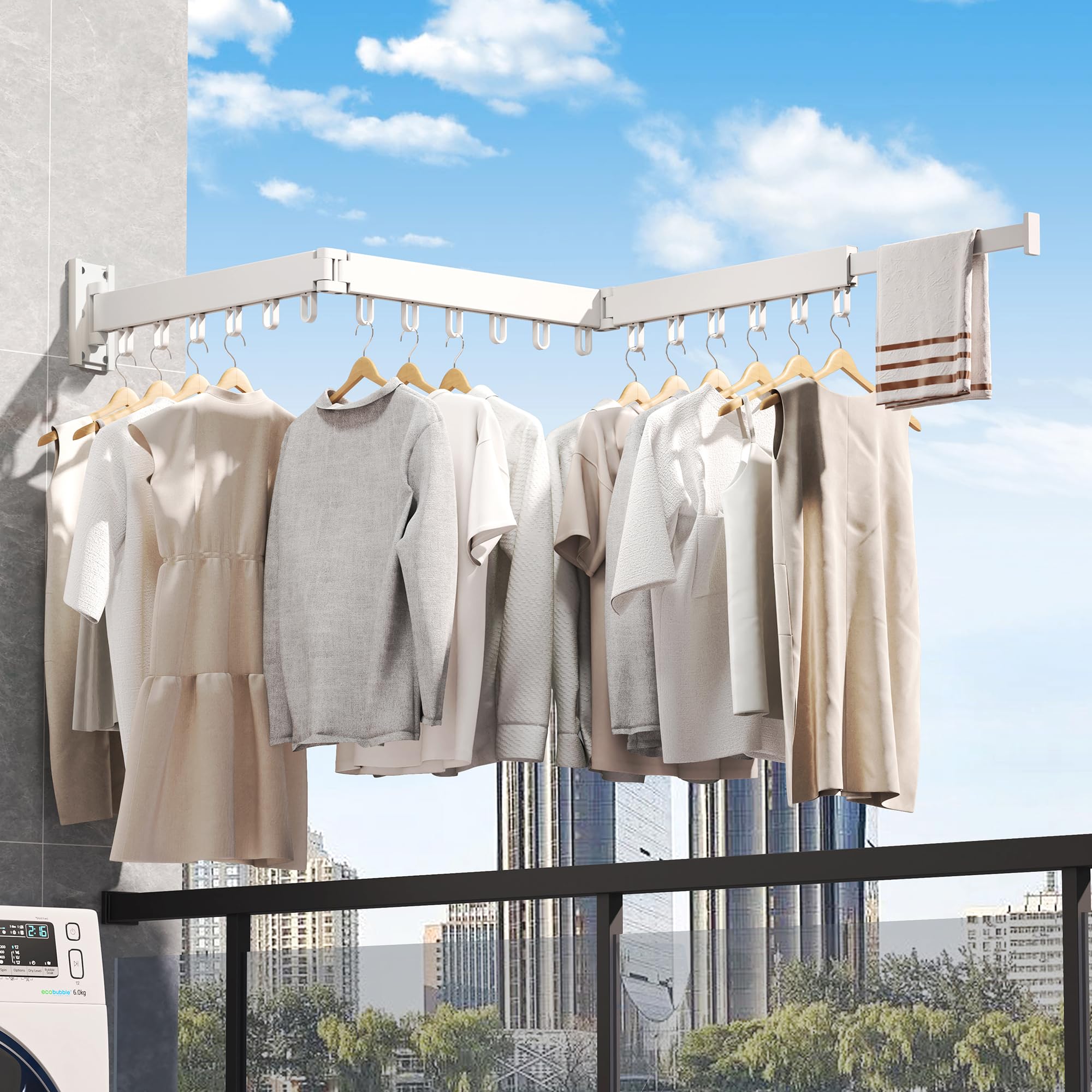 BOQORAD Wall Mounted Drying Rack,Clothes Drying Rack,Laundry Drying Rack,Collapsible Drying Racks for Laundry,Retractable Drying Rack Clothing,Clothes Dryer Rack,Clothes Hanging Rack