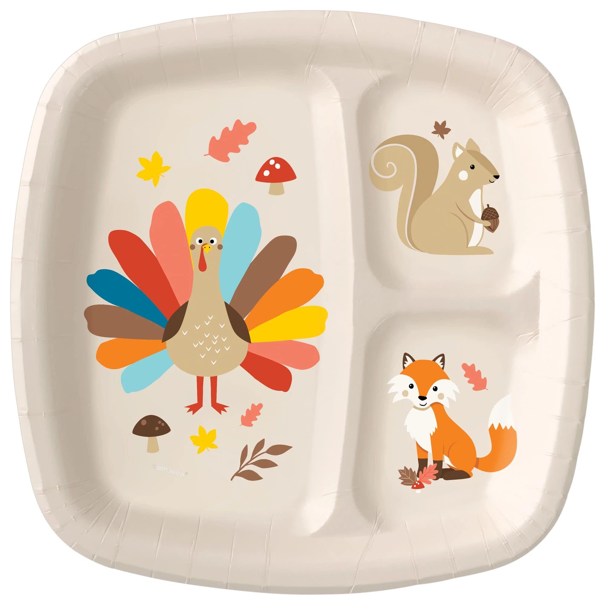Multicolor Happy Turkey Day Divided Paper Plates (Pack Of 8) - 9" | Fun & Disposable Tableware, Perfect for Thanksgiving Family Gatherings, & Kids Table