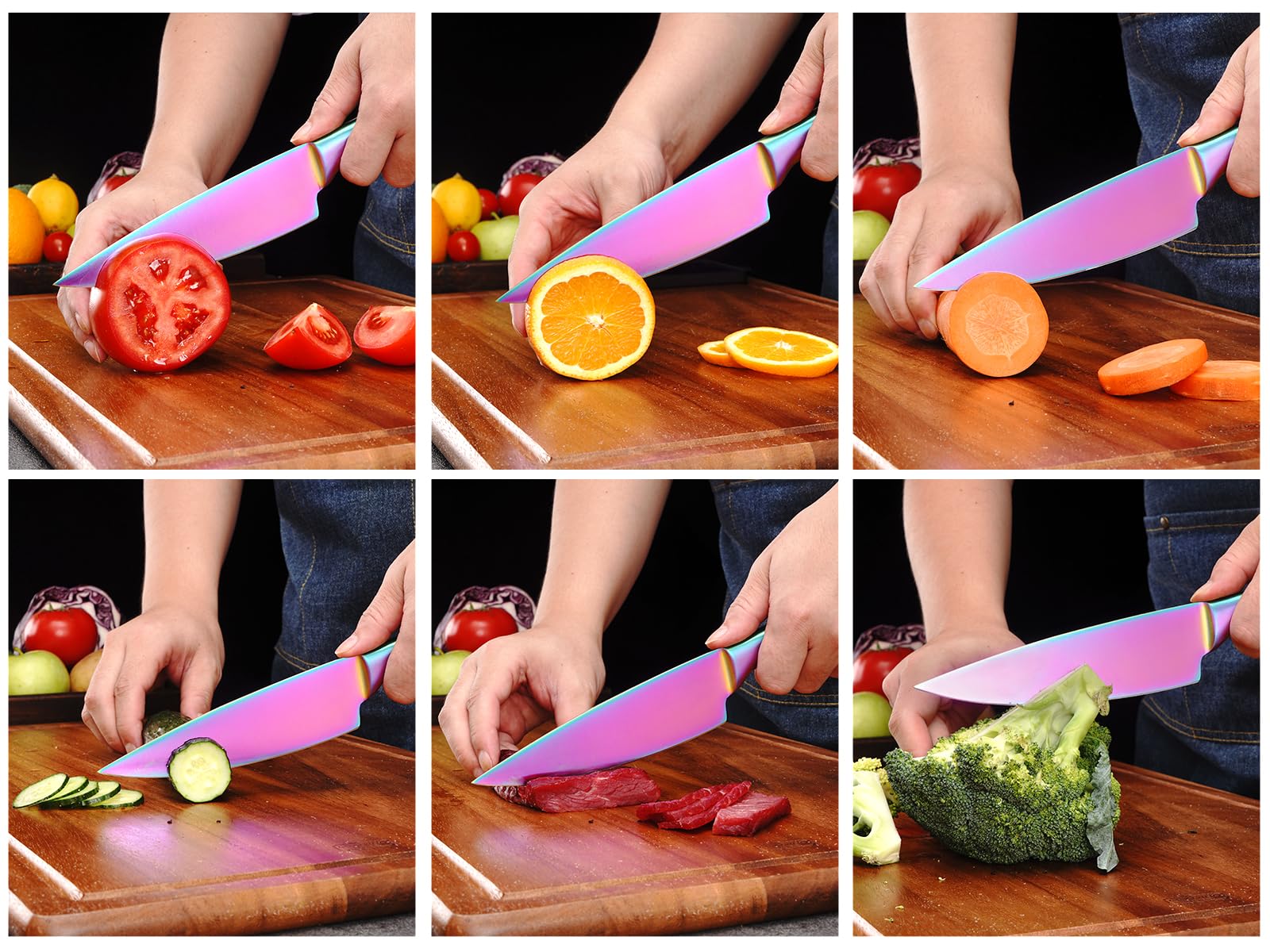 WELLSTAR Chef Knife, 6 Inch Kitchen Chef’s Knife Sharp High Carbon Stainless Steel Cooking Knife for Meat Sushi Vegetable Fruit Cutting Slicing Dicing, Useful Rainbow Kitchen Gadget
