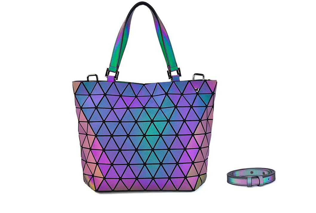 Geometric Luminous Purses and Handbags Holographic Reflective Crossbody Bag Irredescent Flash Rainbow Tote (MO.3)